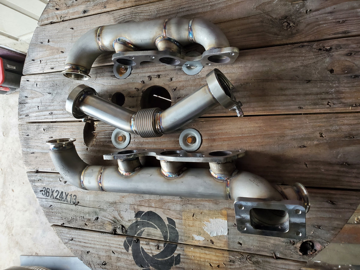 Vg30/33 Pass side log turbo manifolds – Pucker Factory Fabrication